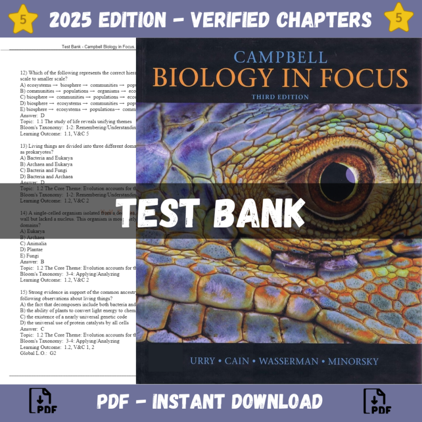 Test Bank – Campbell Biology in Focus, 3rd Edition (Urry, 2020) – Driher